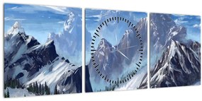 Obraz - Malované hory (s hodinami) (90x30 cm)