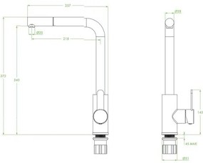 Laveo Bona, kuchyňská baterie stojící h-372, ušlechtilá ocel, LAV-BAB_269D