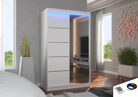 ADRK Šatní zrcadlová skříň posuvná s LED osvětlením NICEA W 120 L, bílá