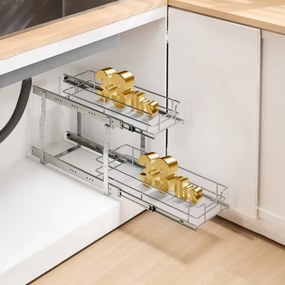 2-vrstvá drátěná výsuvná skříňka pod dřez Organizér 21,6 × 53,3 cm zásuvkový koš