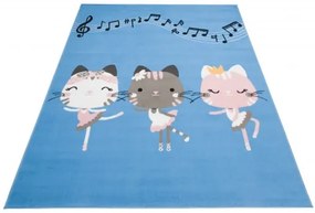 Dětský kusový koberec JOLLY DZ02C Kočičky Noty modrý Rozměr: 120x170 cm