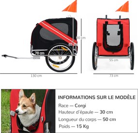PawHut Pet Bike Trailer - Kočárek pro psy s 8 odrazkami, vlajkou a připojovacím barem, ocelový, voděodolný polyester, max. 30 kg, 130L x 73W x 90H cm…