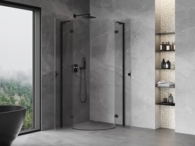Mexen Mist L, čtvrtkruhový sprchový kout s 2-křídlými dveřmi, 90 x 90 cm, čiré sklo, černý profil, 8A33L-090-090-70-00