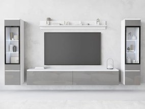 Nábytek do obývacího pokoje Sawoti II, Barva: bílá / šedý lesk, Osvětlení: osvětlení LED - bílé