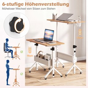 Costway Stůl k stání, výškově nastavitelný 70-117 cm, na kolečkách