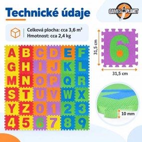 Pěnové puzzle na zem 3,6 m², 36 dílů, písmena a čísla