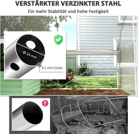 Zelený skleník Outsunny 6 x 3 x 2 m z polyethylenu s 8 okny a dveřmi, boční stěny se zipem, UV-ochranný filmový tunelový skleník na rajčata s pozinko…