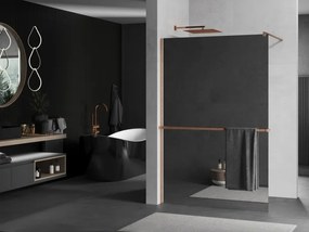 Mexen Kioto+, sprchová zástěna Walk-In s poličkou a věšákem 100 x 200 cm, 8mm sklo vzor zrcadlo, měděný matný profil, 800-100-121-65-50