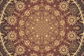Tapeta okrasná bordó Mandala s krajkou - 450x300 cm