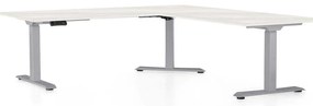 Výškově nastavitelný stůl OfficeTech Angle, 180 x 200 cm, šedá podnož, bílý jasan