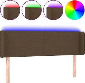 Čelo postele s LED tmavě hnědé 147 x 16 x 78/88 cm textil 3122957