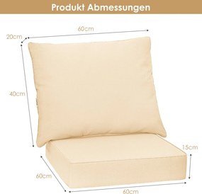 Costway Polštář na zahradní nábytek podsedák + opěrák 60 x 40 x 20 cm polštáře