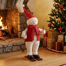 HOMCOM Zpívající lyžařský Santa Claus, 65 cm, animovaná vánoční postava se lyžemi, holemi a aktivací zvukem / dotykem