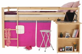 Postel s PC stolem, borovicové dřevo / růžová, 90x200 cm, Tempo Kondela ALZENA