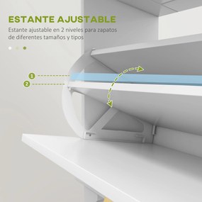 HOMCOM Úzký Botník do Předsíně se 2 Sklápěcími Zásuvkami a 1 Vyndavací Zásuvkou pro 8 Párů Bot 60x23,5x98,5 cm Bílý