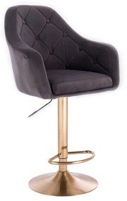 LuxuryForm Barová židle ANDORA VELUR  na zlatém talíři - šedá