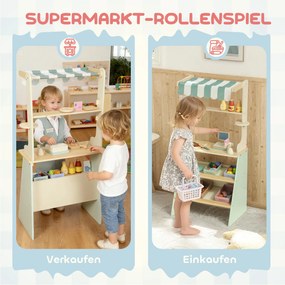 AIYAPLAY Obchod pro děti, dětský obchod / supermarket s pokladnou, čtečkou a tabulí, 34 herních doplňků, zelená