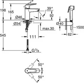 Grohe QuickFix Start - Umyvadlová baterie s bidetovou sprškou matná če