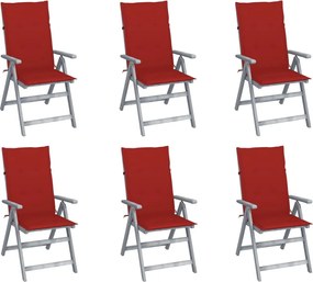 vidaXL Zahradní polohovací židle 6 ks s poduškami masivní akácie [3065328] Barva: Červená