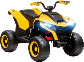 Dětský elektrický čtyřkolka AIYAPLAY 12V s 2 motory a rychlostí 3-6 km/h, čtyřkolka s odpružením, LED světly, USB hudbou pro děti ve věku 3-8 let, Žlu