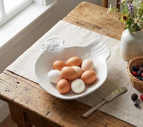 Bílá keramická mísa v designu slepice Campagne - 23*26*7 cm