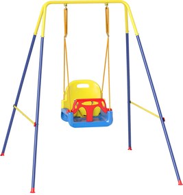 Dětská houpačka 3 v 1 nastavitelná dětská houpačka Houpací sedátko s opěradlem, bezpečnostní pás, 128 x 155 x 157 cm modrá