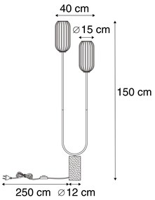 Stojací lampa v art deco stylu mosaz s čirým sklem 2-světlo - Rid