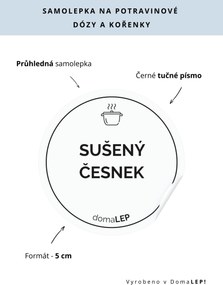 Samolepka na kořenky SUŠENÝ ČESNEK průhledná 5 cm tučné písmo