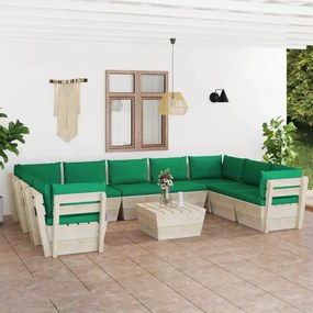 vidaXL 10dílná zahradní sedací souprava z palet podušky smrkové dřevo [3063626] Barva: Zelená
