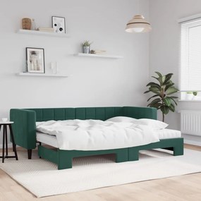 Válenda s přistýlkou a matracemi tmavě zelená 80 x 200 cm samet 3196710