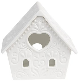 Bílý keramický domeček na čajovou svíčku Mechelen II – 9x7x8 cm