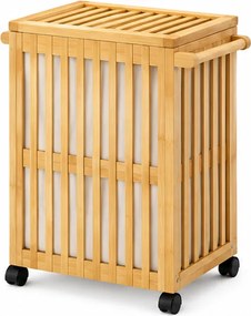 koš na prádlo, 2x80 l, kolečka, bambus/látka, 71x43x43 cm, přírodní/krémová, Dekorino KP20260008