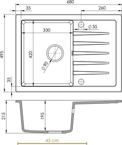 Sink Quality Titanite, kuchyňský granitový dřez 680x495x215 mm + černý sifon, černá skvrnitá-Brocade, SKQ-TIT.B.1KKO.XB