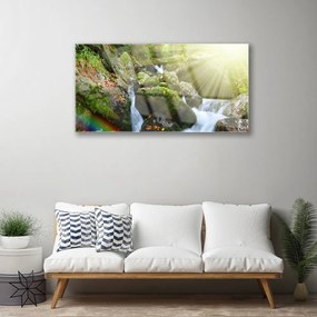 Obraz na skle Vodopád Duha Příroda Potok 125x50 cm
