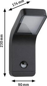 P 94745 LED venkovní nástěnné svítidlo Kulma pohybové čidlo IP44 90x174mm 3000K 7,5W 230V antracit hliník - PAULMANN