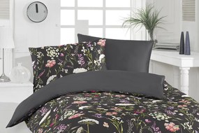 Florella Saténové povlečení Fiore Black Rozměr: 70x90 + 140x200 cm