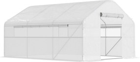 Outsunny Zahradní Skleník 4x3x2 m Tunelový Skleník se 2 Okny z UV-Odolného PE a 1 Rolovacími Dveřmi se Zipperem pro Zahradu a Terasu Bílý | Aosom