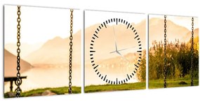 Obraz houpačky v přírodě (s hodinami) (90x30 cm)
