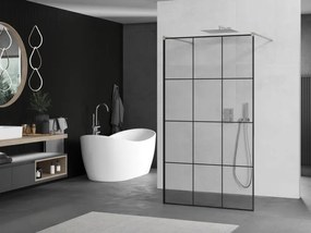 Mexen Kioto, sprchová zástěna Walk-In 110 x 200 cm, 8mm sklo černý vzor, ​​broušená ocel profil, 800-110-002-97-77
