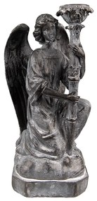 Šedo-černý antik svícen Anděl - 15*14*29 cm