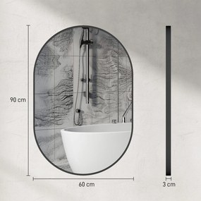HOMCOM Oválné Koupelnové Zrcadlo 60x90cm z Tepelného Skla, Moderní Nástěnné Zrcadlo s Hliníkovým Rámem, Vertikální/Horizontální Montáž, pro Ložnici, …