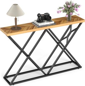 Costway 140 cm Konzolový stůl Farmhouse Entry Table s geometrickou kovovou