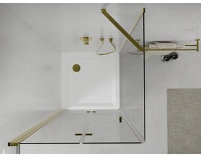 Mexen Lima skládací sprchový kout 70 x 70 cm, Průhledné, Zlatá + sprchová vanička Flat - 856-070-070-50-00-4010