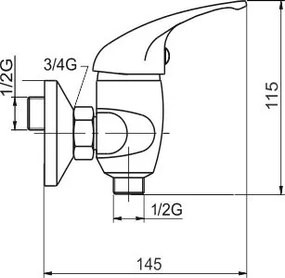 Novaservis Metalia 55 Sprchová baterie bez příslušenství 100 mm, chrom, 55064/1,0