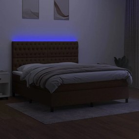 Box spring postel s matrací a LED tmavě hnědá 180x200 cm textil 3135136