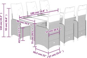 7dílný zahradní bistro set s poduškami hnědý polyratan 3277072