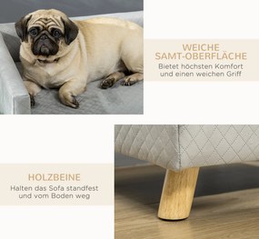 PawHut pohovka pro psy sametová dotyková pohovka pro malé psy do 8 kg s dřevěnými nohami šedá 64x45x36cm pro stylový nábytek pro domácí mazlíčky | Ao…