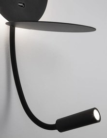 Černé hliníkové LED nástěnné svítidlo s ohybatelnou konstrukcí/s USB portem Eclip – Nova Luce
