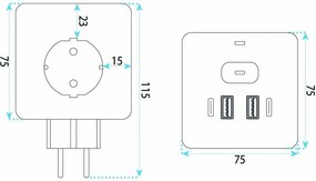 Toolight Toolight, JNH019, zásuvková kostka 7v1, 3 zásuvky + 2× USB-A + 2× USB-C, černá, OSW-56304