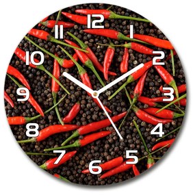 Wallmuralia Skleněné hodiny kulaté Chilli papričky fi 30 cm